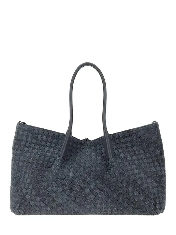 Bottega Veneta Pinacoteca Suede Handbag With Intrecciato Motif - Grey