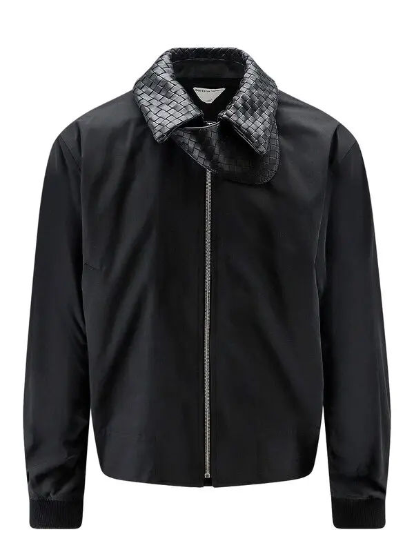 Bottega Veneta Nylon And Cotton Jacket With Intrecciato Leather Details - Black