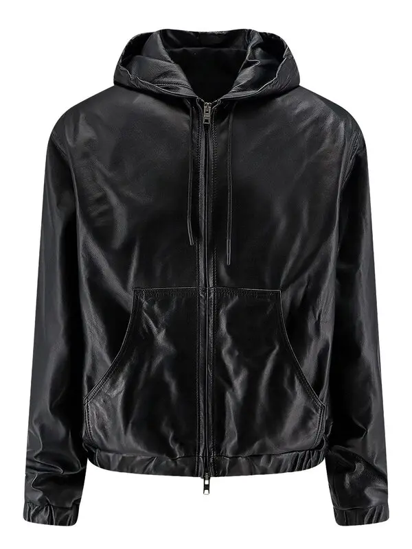 DFOUR Hooded Leather Jacket - Black