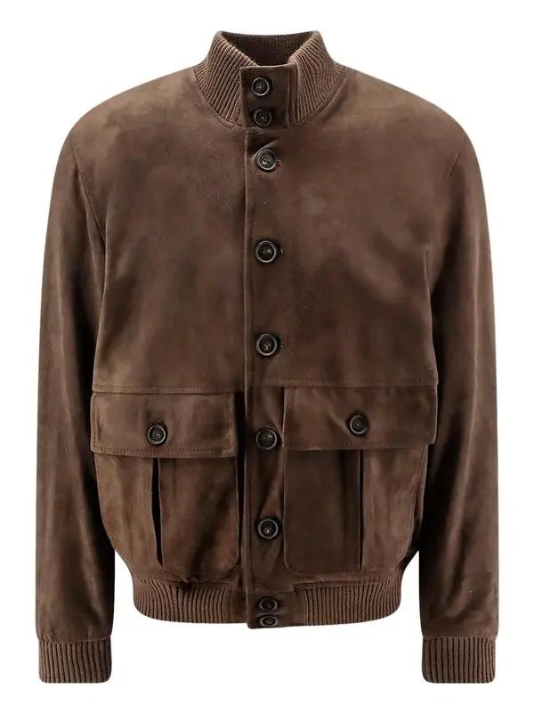 DFOUR Suede Bomber Jacket - Brown