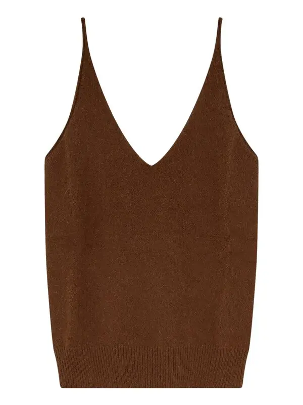 MES DEMOISELLES Fluff Wool Blend V-neck Top - Brown