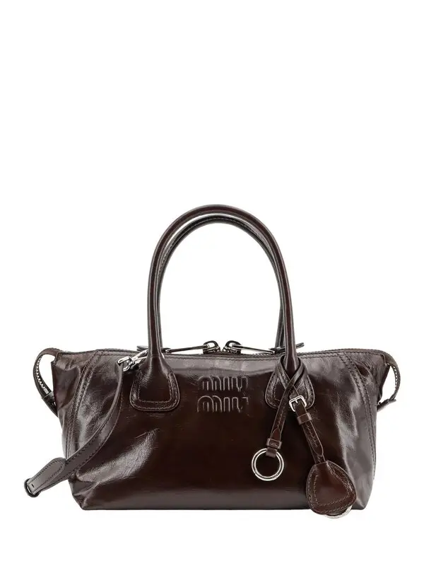 Miu Miu Leather Handbag With Embossed Logo - Brown