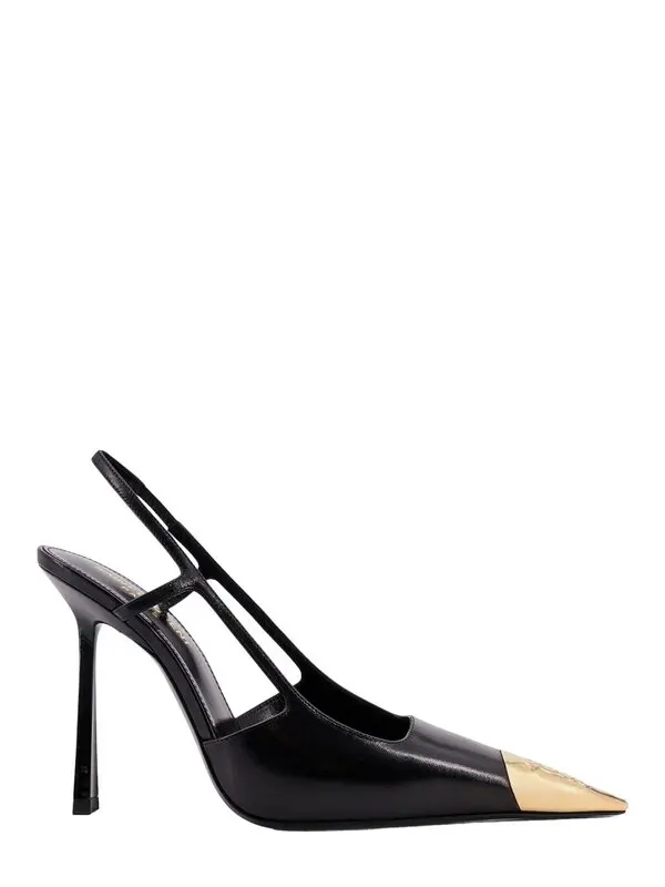 Saint Laurent Jeanne Leather Slingback Pumps With Metal Toe - Black