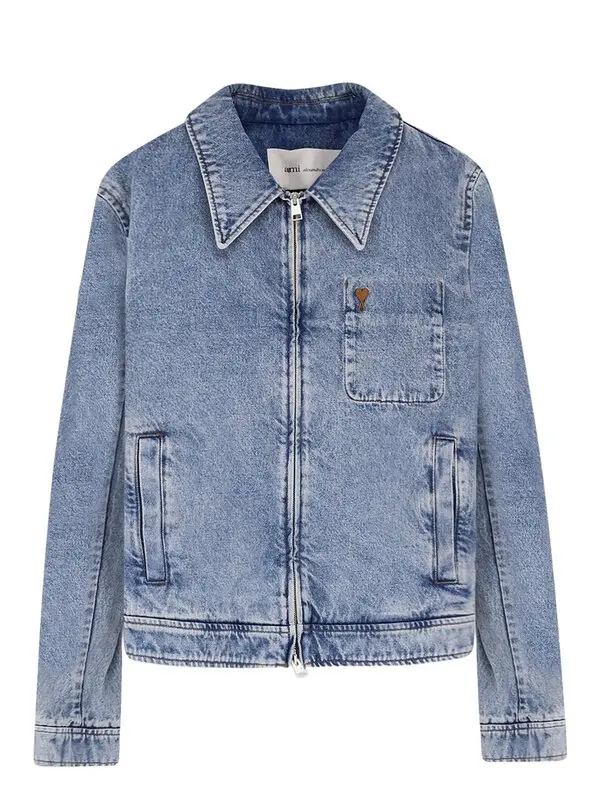 AMI Paris Embroidered Denim Jacket - Blue