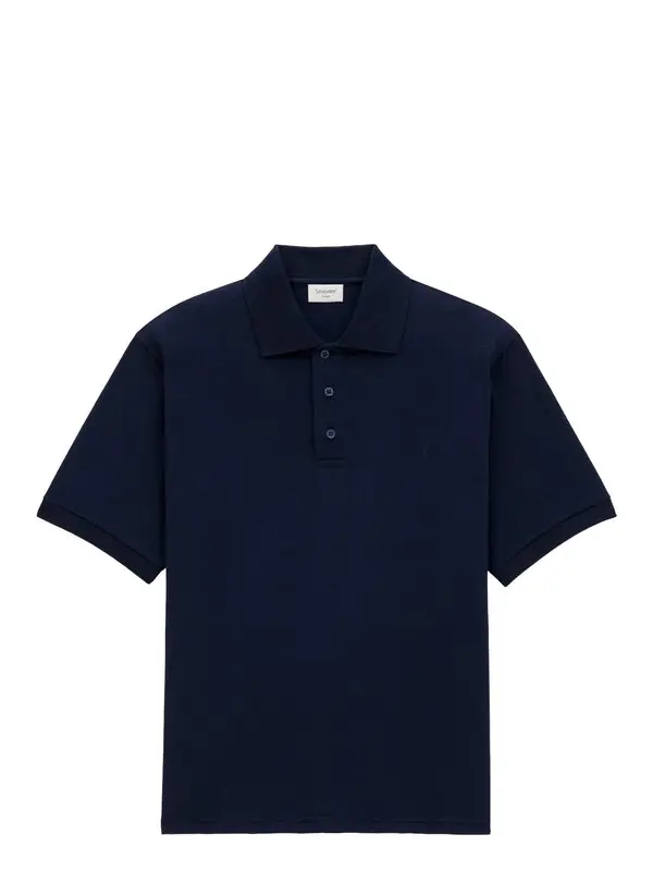Saint Laurent Recycled Material Polo Shirt With Cassandre Embroidery - Blue