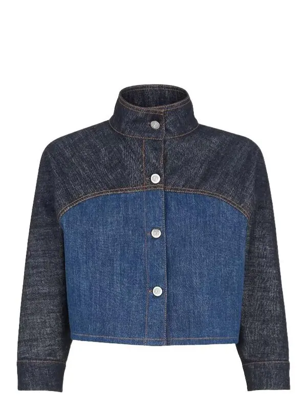 Fendi Panelled Cropped Denim Jacket - Blue