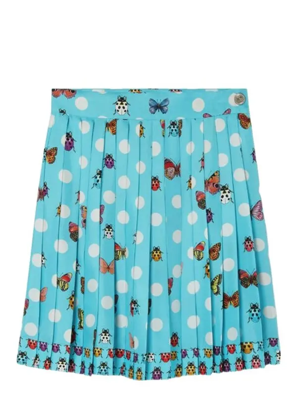 Versace Graphic-printed Pleated Skirt - Blue