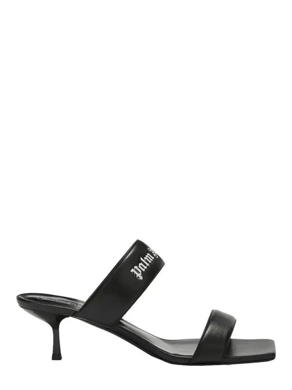 Palm Angels Logo Embossed Square-toe Heeled Sandals - Black