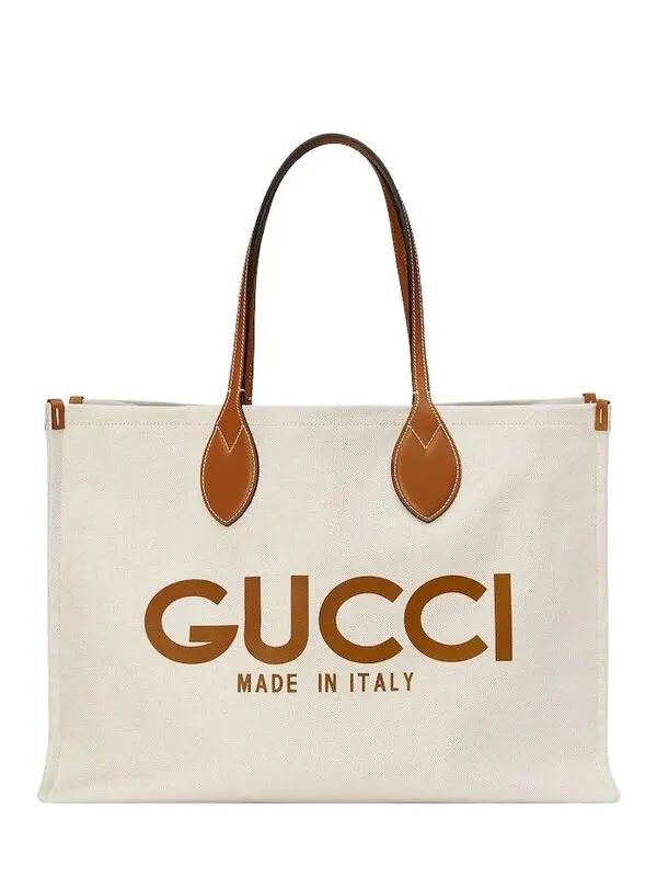 Gucci Canvas And Leather Top Handle Bag - White