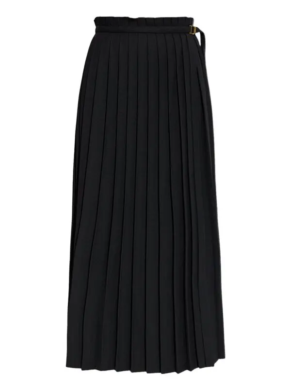AMI Paris Twill Pleated Maxi Skirt With Decorative Buckles - Black