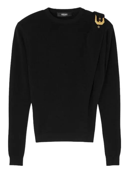 Versace Crewneck Knitted Jumper With Ribbed Trim - Black