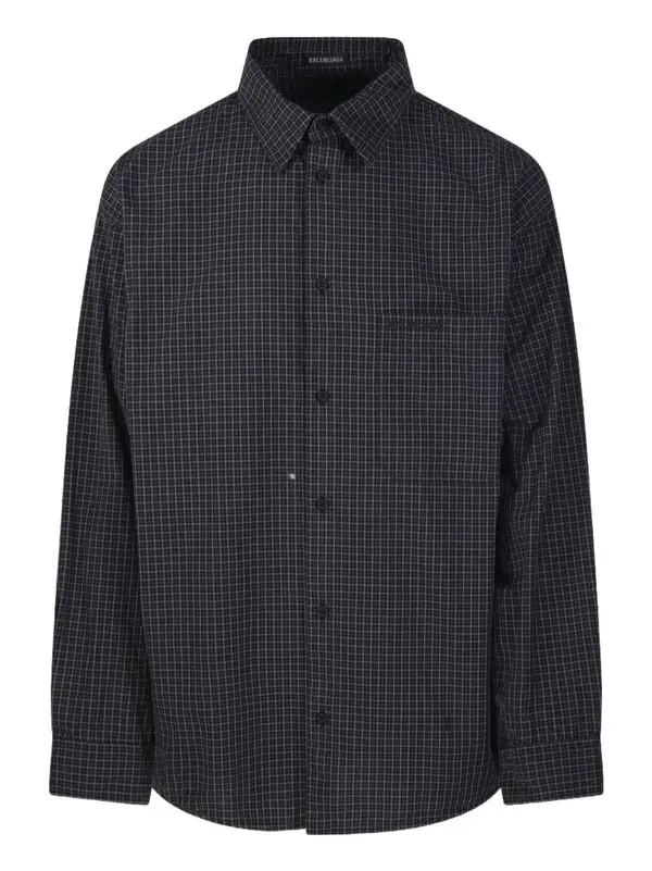 Balenciaga Checkered Oversized Long-sleeve Shirt - Black