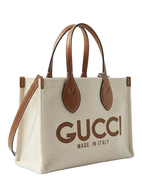 Gucci Logo Printed Tote Bag - Beige