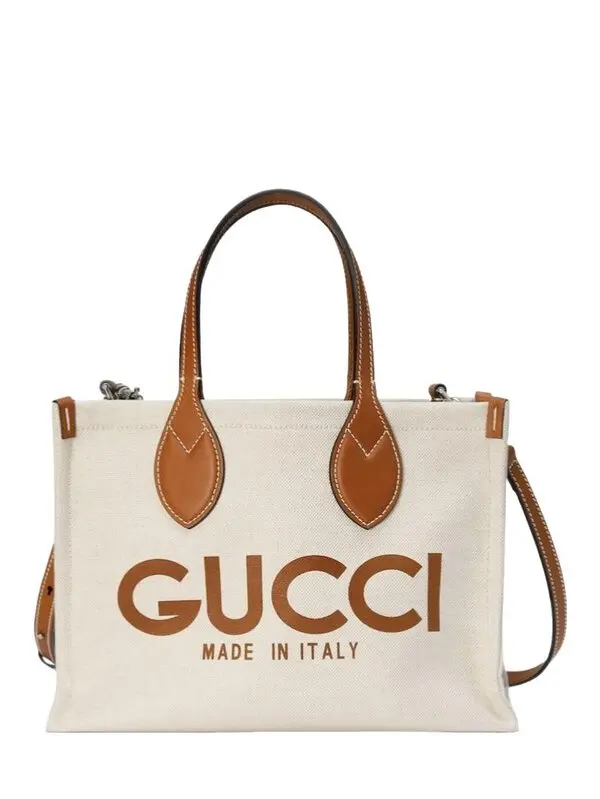 Gucci Logo Printed Tote Bag - Beige