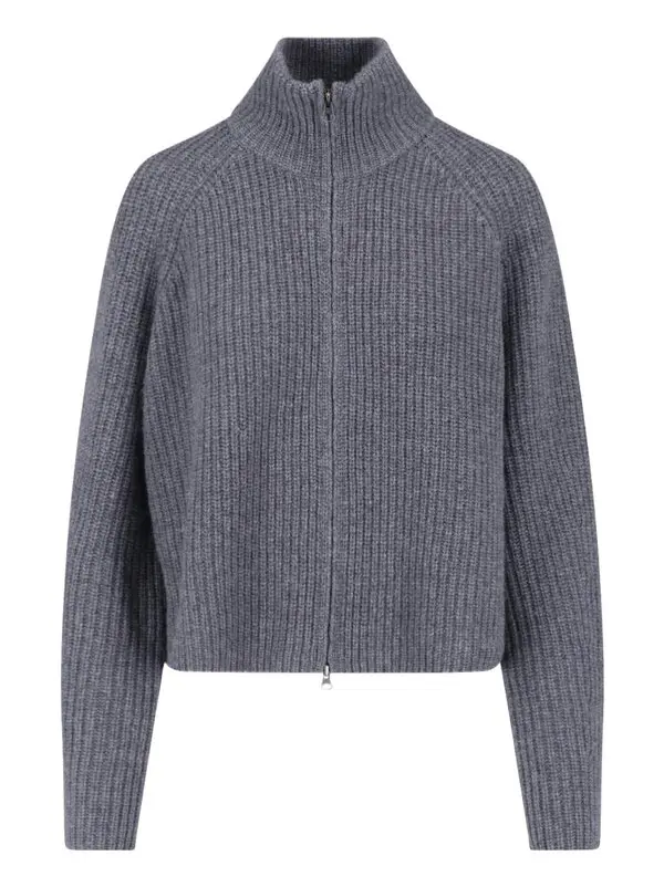 LISA YANG Ribbed Zip-up Knitted Sweater - Grey