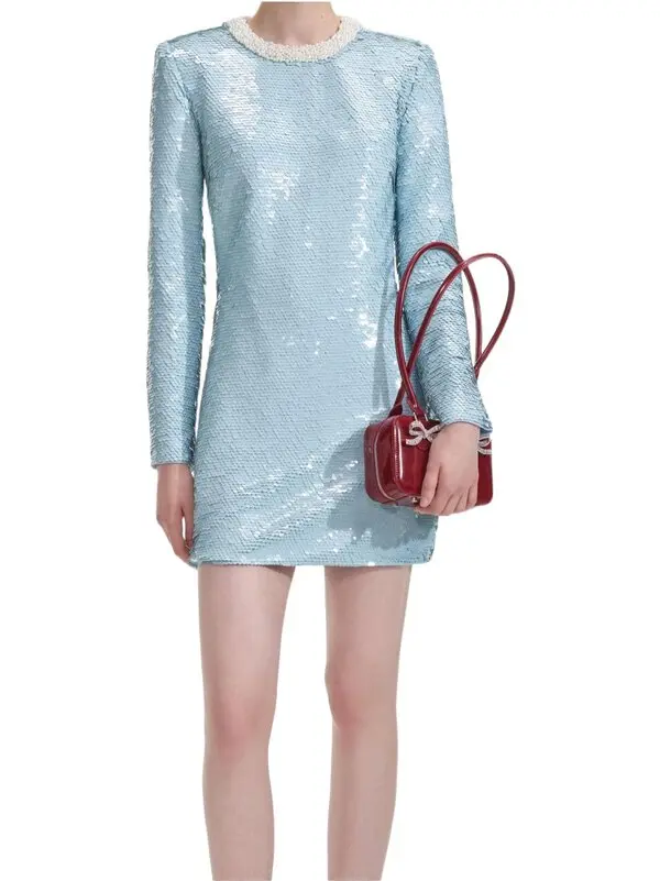 SELF-PORTRAIT Sequin Mini Dress With Decorative Neckline - Blue
