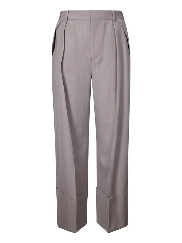 Victoria Beckham Wide Leg Turn-up Trousers - Gray