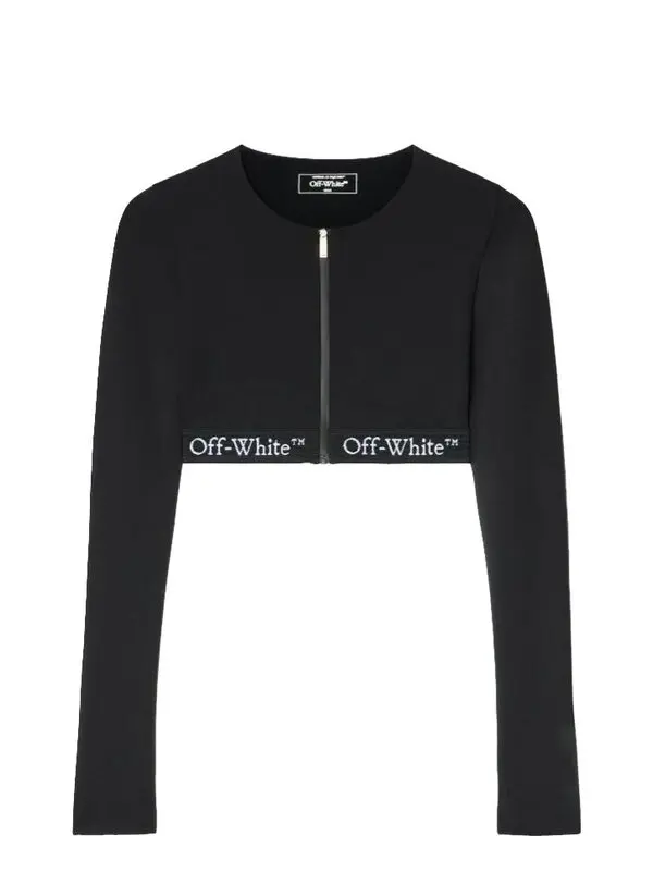 Off-White Logo Band Zip Crop Top - Black
