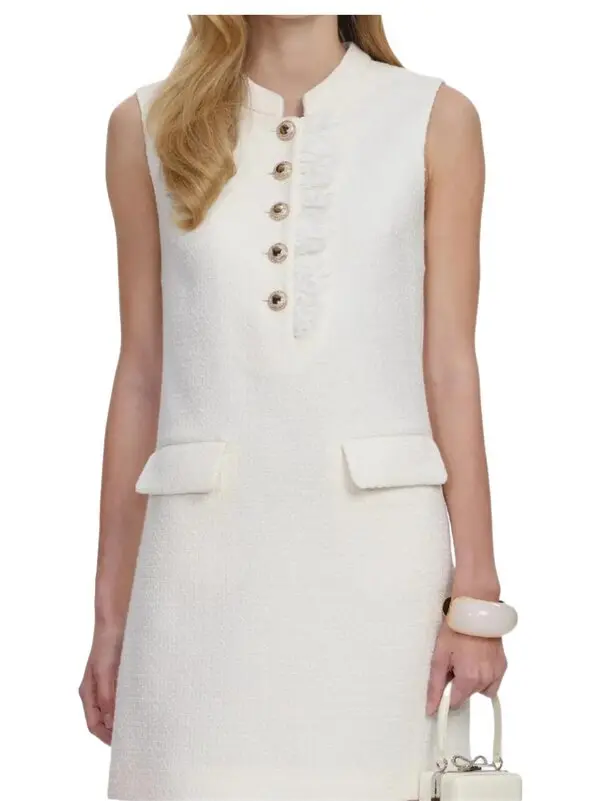 SELF-PORTRAIT Lace-trimmed Bouclé Mini Dress - White