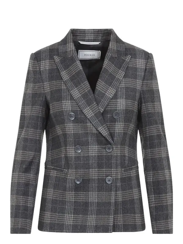 Peserico Plaid Double-breasted Blazer - Eclipse Grey