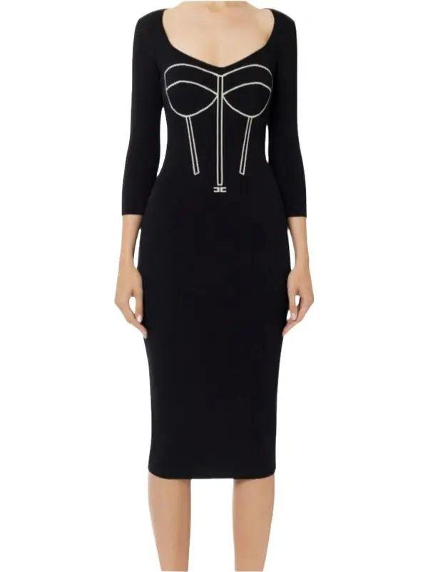 Elisabetta Franchi Long Sleeve Round Neck Dress - Black