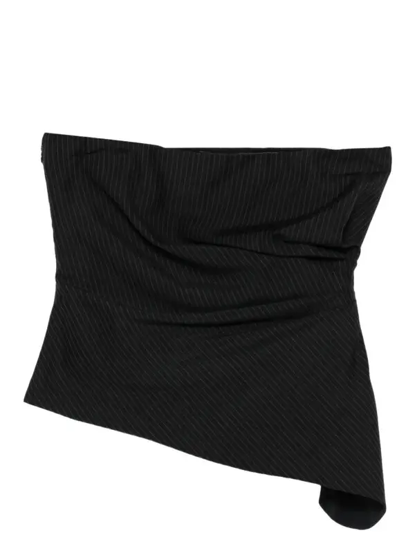 Alexander McQueen Pinstripe Asymmetrical Draped Strapless Top - Black
