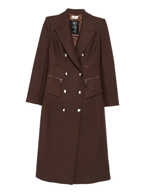 Elisabetta Franchi Double-breasted Leather-trimmed Coat - Red