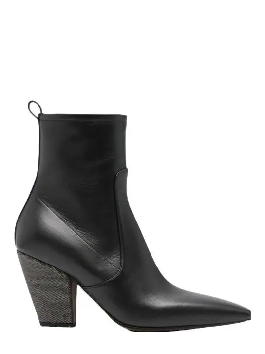 Brunello Cucinelli Monili-embellished Pointed-toe Ankle Boots - Black