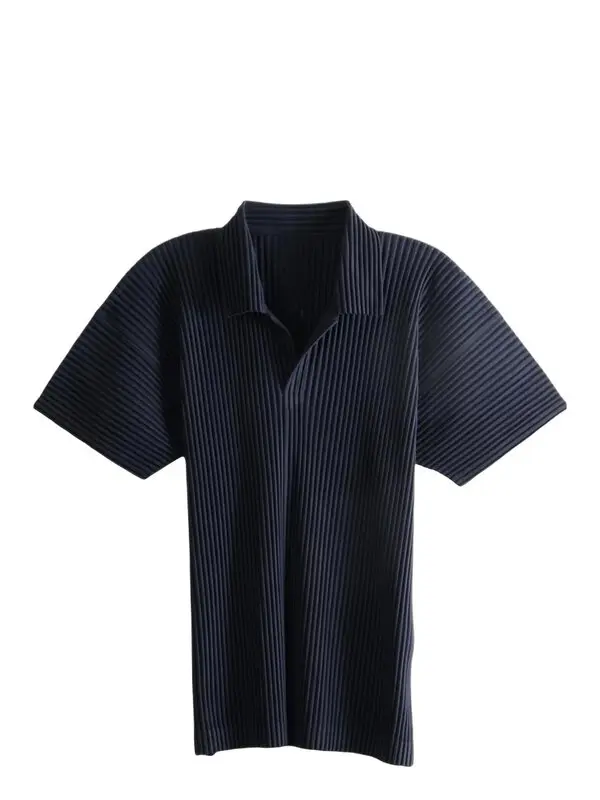 Issey Miyake Pleated Polo Shirt - Navy