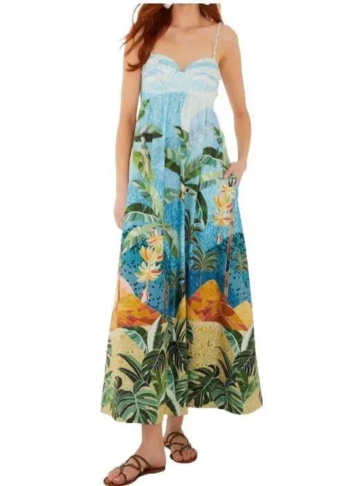 Farm Rio Rio Mosaic Printed Halterneck Midi Dress - Green