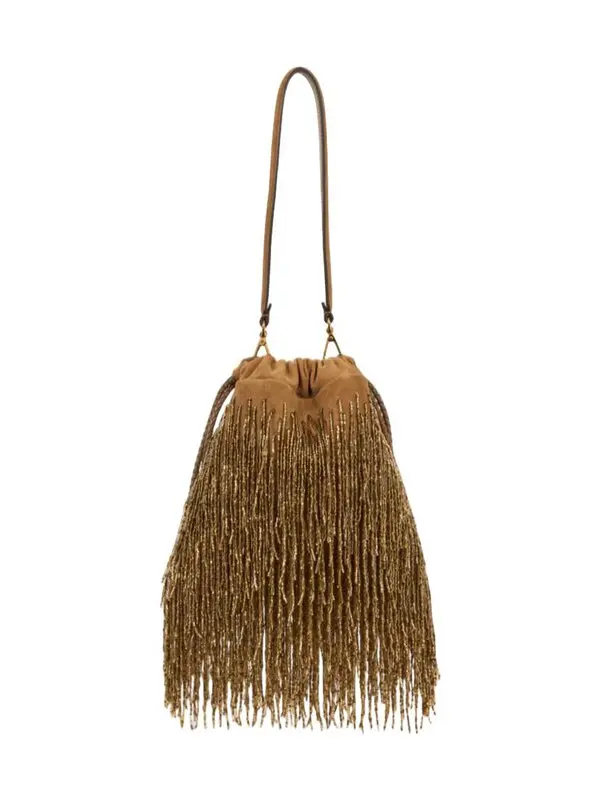 Etro Small Suede Kalispera Bag With Bead Fringes - Brown