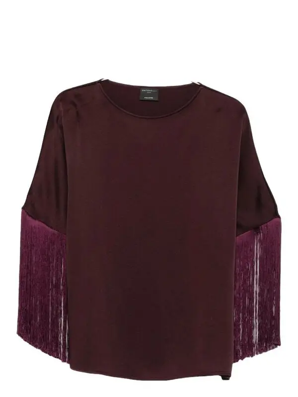 Antonelli Firenze Fringed Sleeve Crew Neck T-shirt - Black