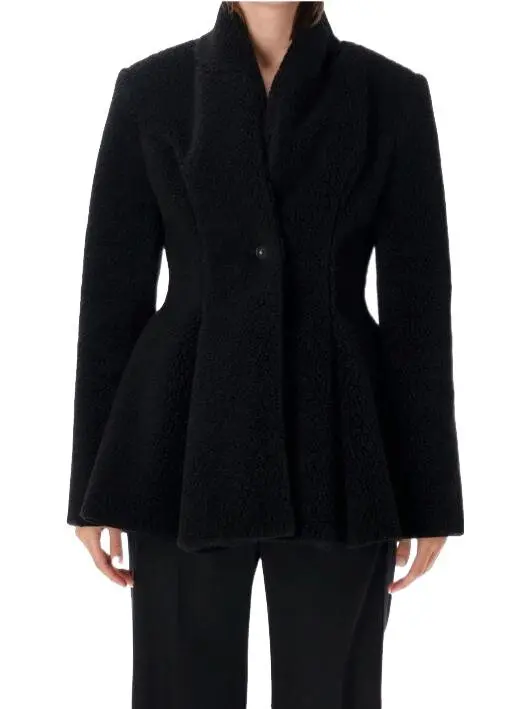 Stella McCartney Waisted Plush Peplum Coat - Black