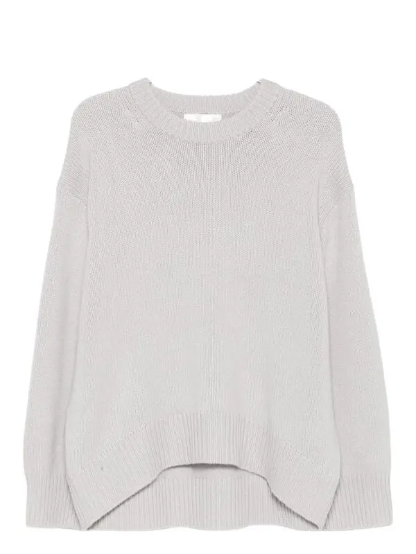 LISA YANG Long Sleeve Crew Neck Sweater With Asymmetric Hem - Grey
