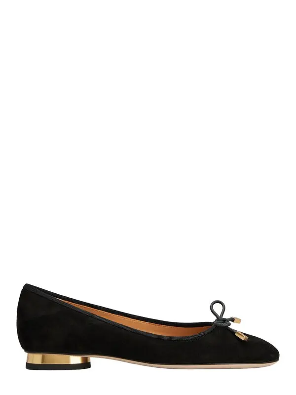 TOD'S Suede Ballerinas With Bow Detailing And Metal Hardware - Black