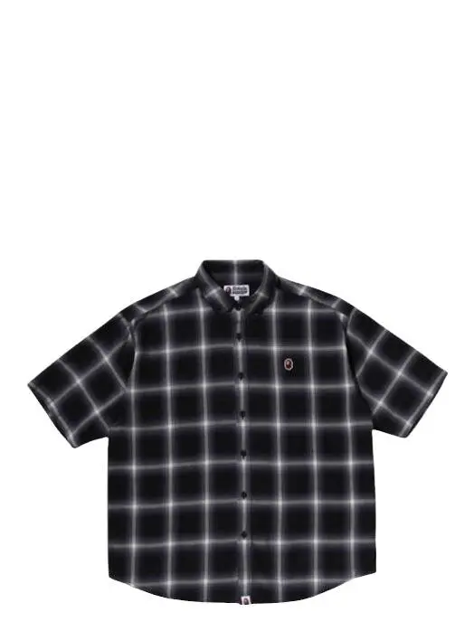 A BATHING APE One Point Ombre Check Light Flannel Short Sleeves Shirt - Black