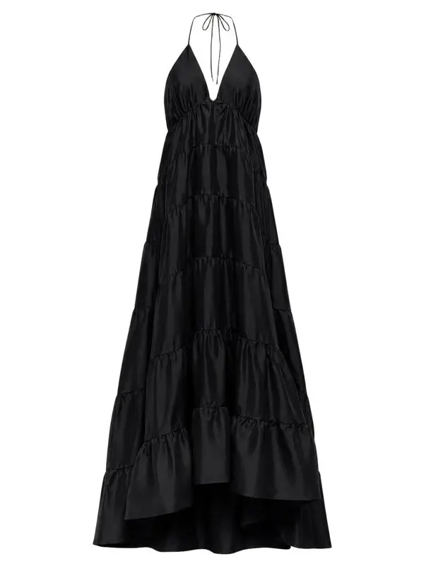 Azeeza Tiered Halter Gown - Black