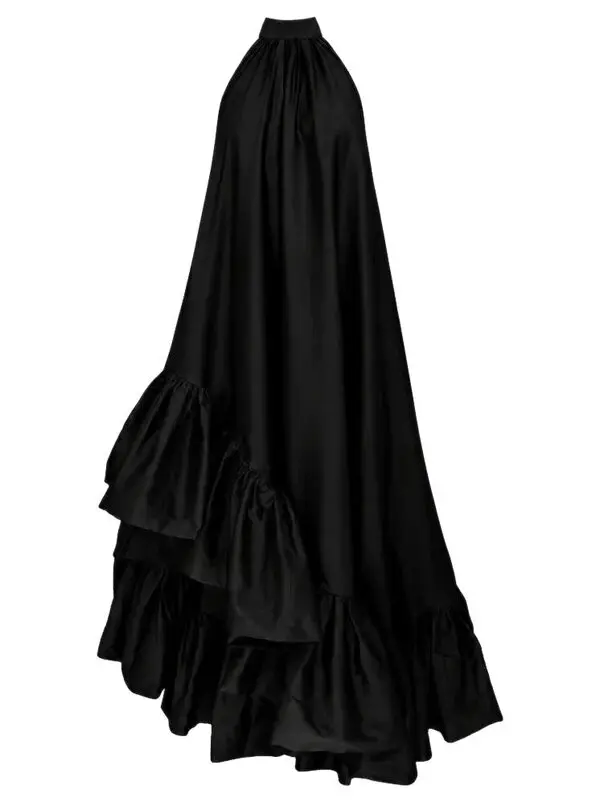 Azeeza Lucas Taffeta Asymmetric Ruffle Gown - Black