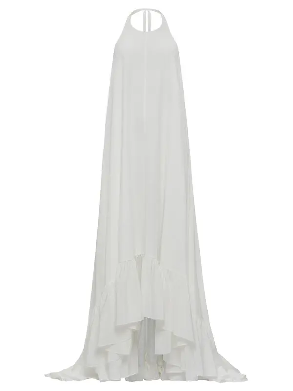 Azeeza Sadie Silk Crepe Halter Gown - White