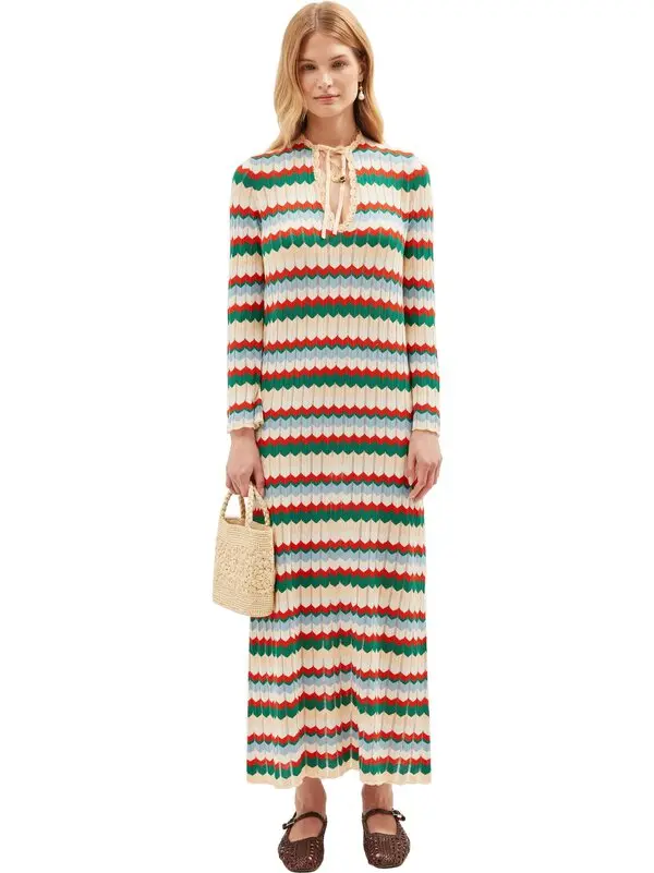 Rixo Lucila Retro Chevron Knit Midi Dress - Multi