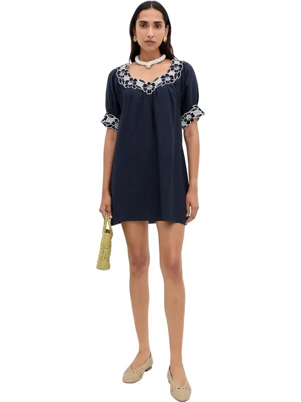 Rixo Cristina Daisy Cutwork Dress - Navy