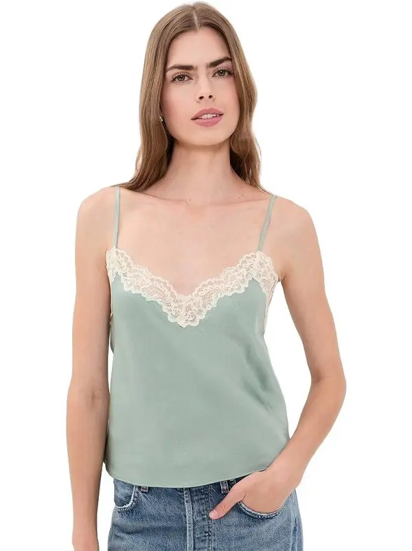 REFORMATION Lace Trimmed V-neck Camisole - Celadon Lace