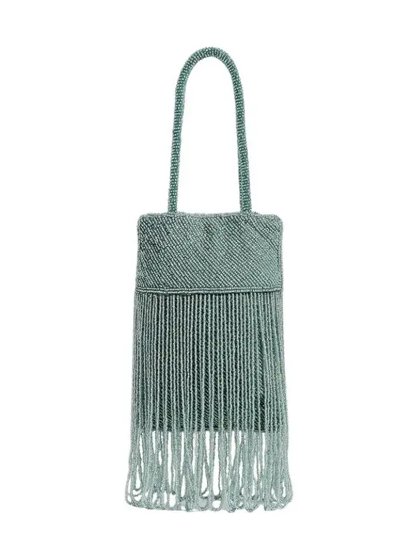 REFORMATION Valentina Mini Beaded Hand Bag With Fringe - Mist Beaded