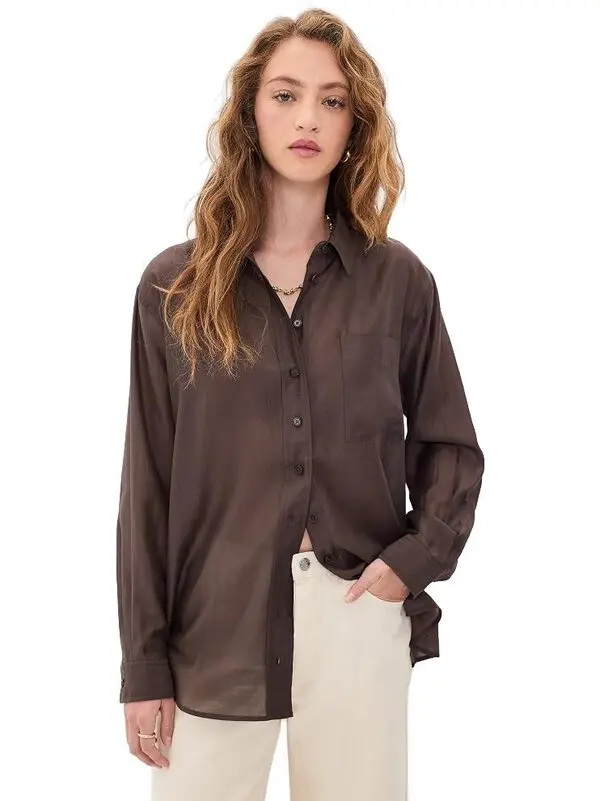 REFORMATION Eli Oversized Shirt - Sheer Brown