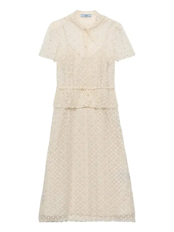 Prada Embroidered Lace Dress - Neutral