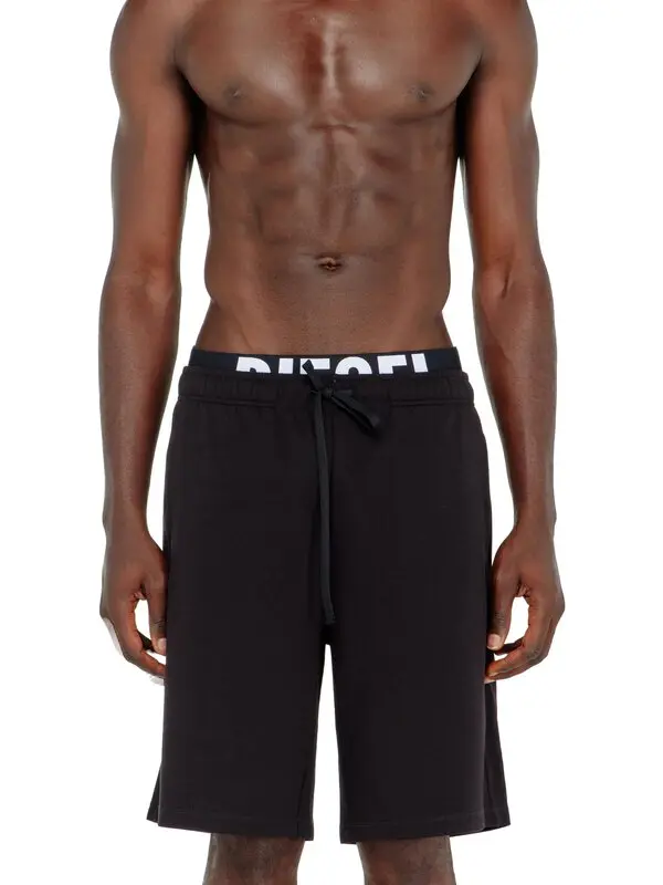 DIESEL® Cotton Blend Logo Waistband Sweatshorts - Black
