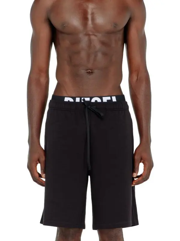 DIESEL® Cotton Blend Logo Waistband Sweatshorts - Black