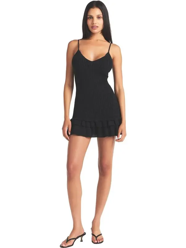 SKIMS Sheer Knit Mini Dress With Ruffled Hem - Onyx