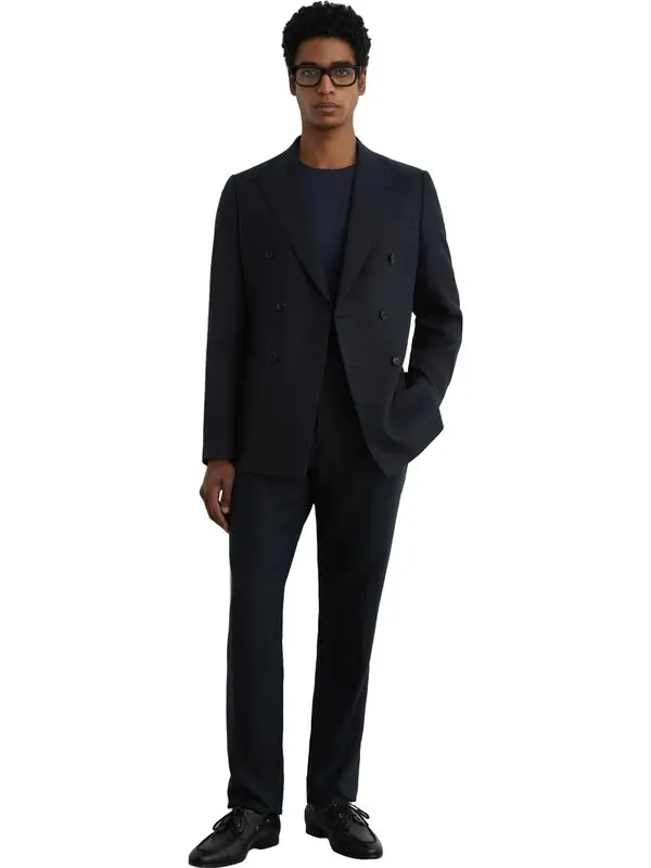 REISS Kin Tailored Fit Linen Trousers - Navy