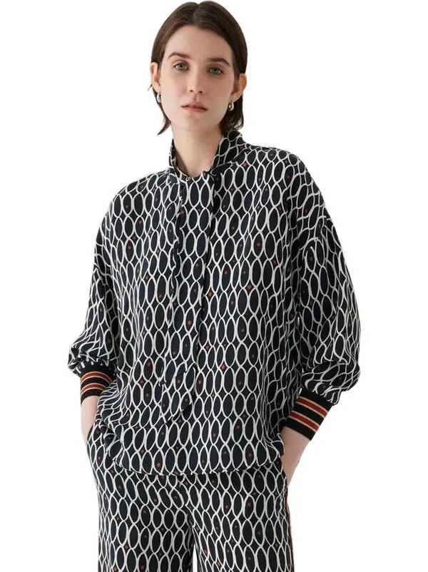 EXQUISE Annette Geometric Pattern Blouse - Black Patterned
